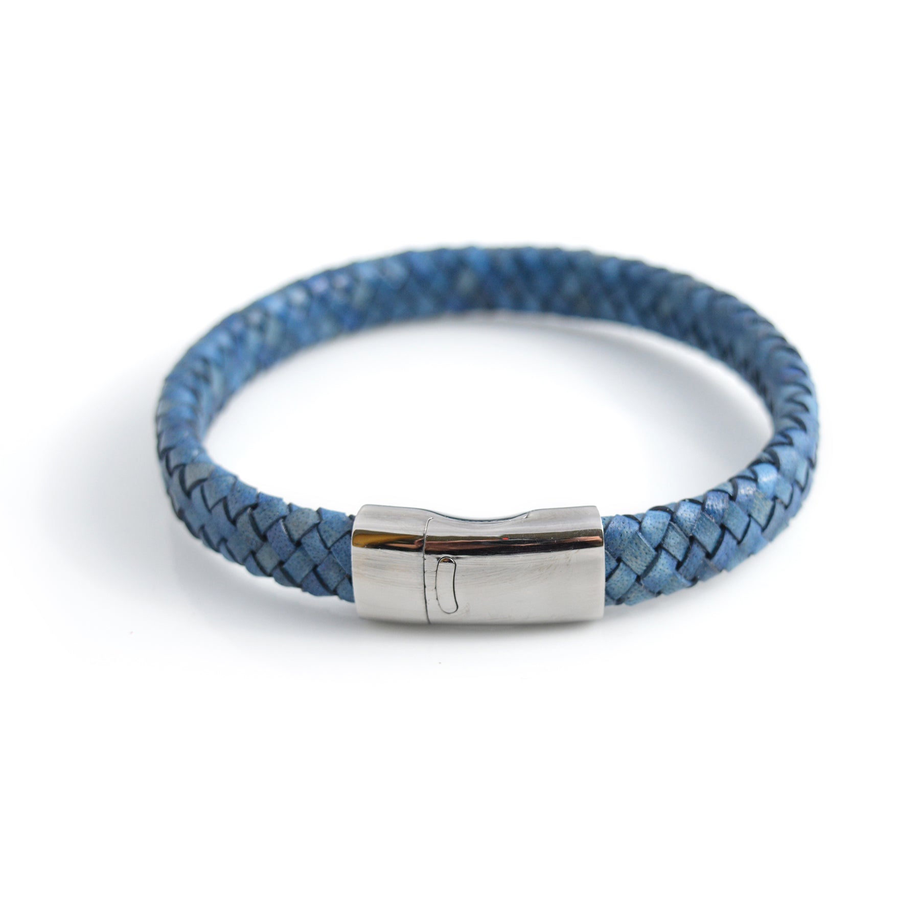 Flat Oval Bolo Leather Bracelet with Polished Stainless Steel Clasp ...